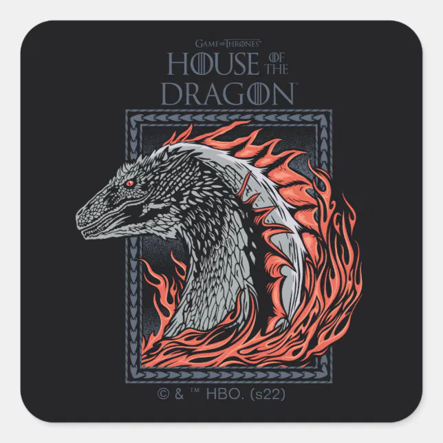 HOUSE OF THE DRAGON | Dragon Profile in Flames Square Sticker | Zazzle