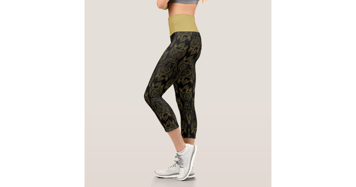 HOUSE OF THE DRAGON | Gold Filigree Dragon Pattern Capri Leggings | Zazzle