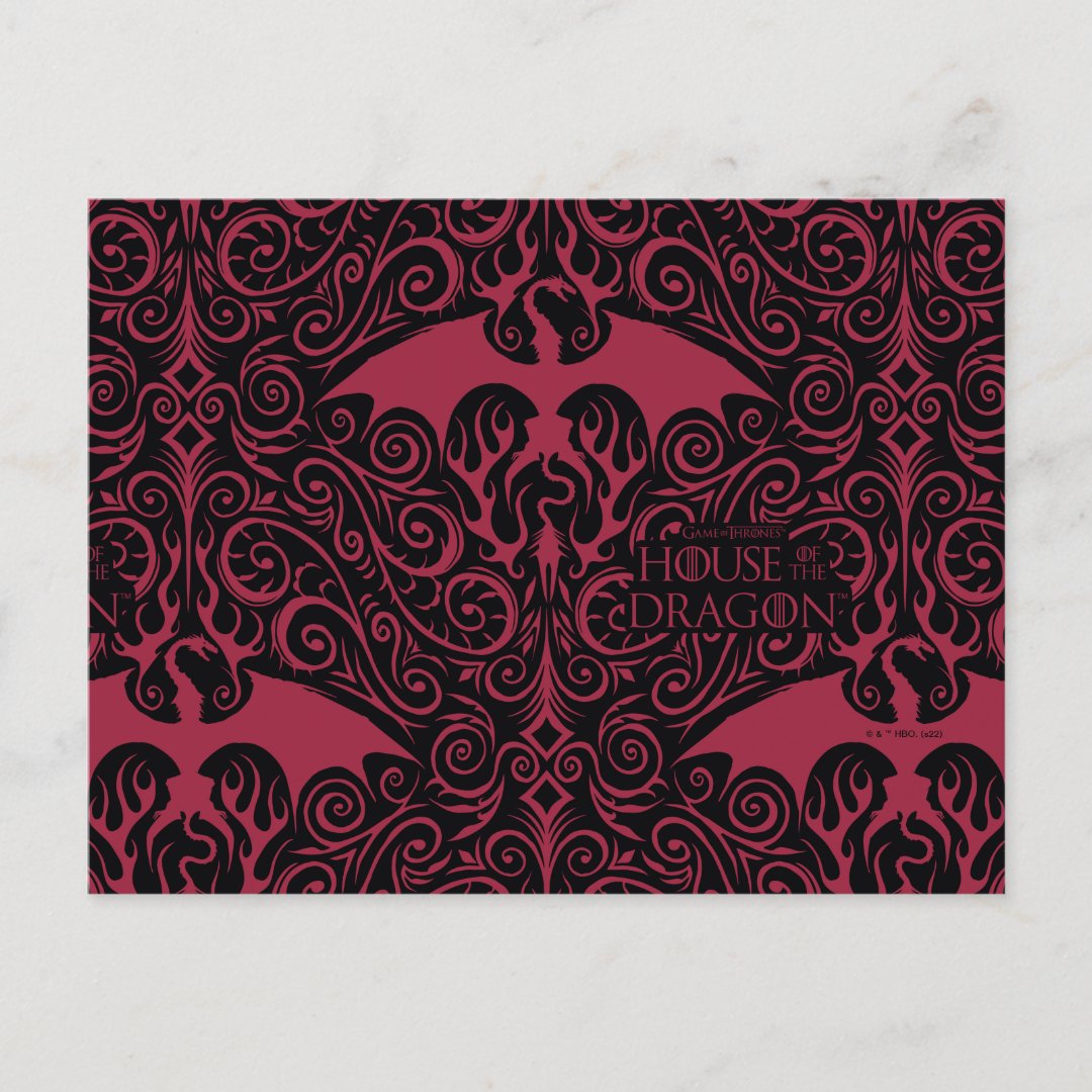 HOUSE OF THE DRAGON | Red Dragon Filigree Pattern Postcard | Zazzle