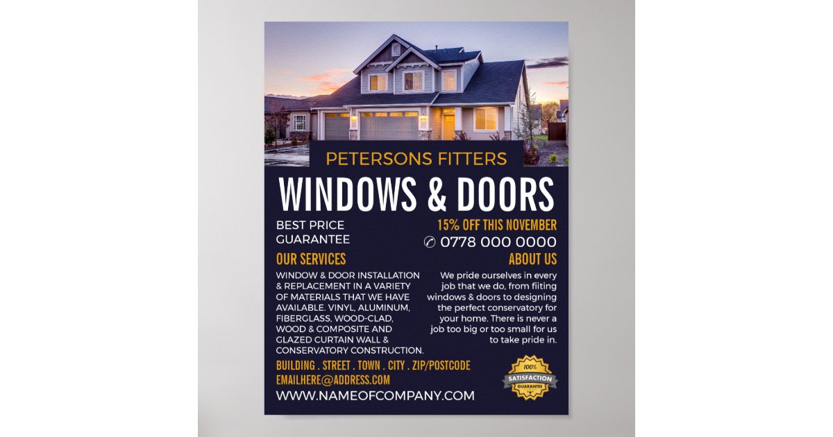 House Portrait, Window & Door Fitter Company Poster | Zazzle