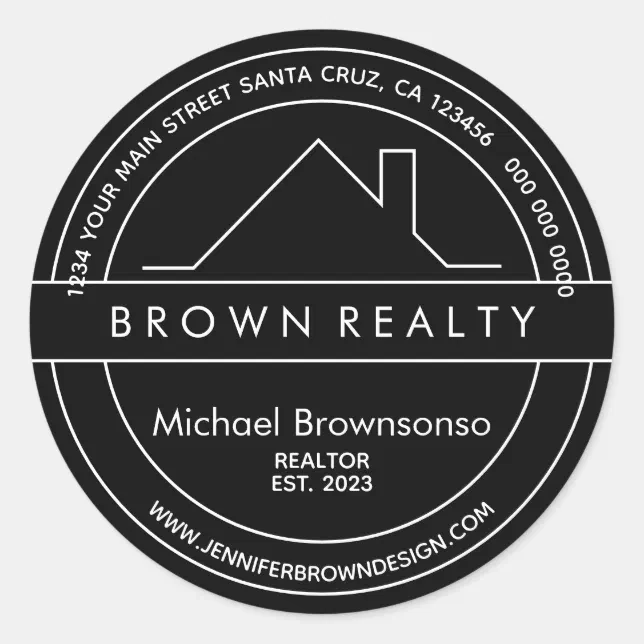 House Roof Logo Real Estate Agent black simple Classic Round Sticker ...