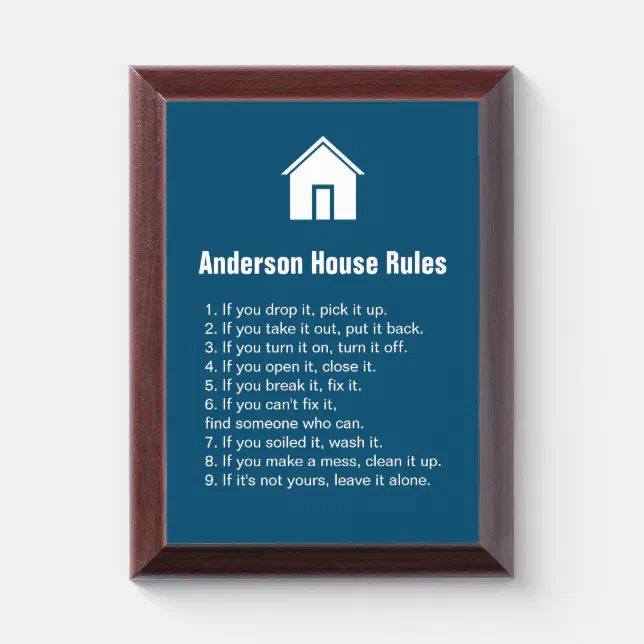 House Rules Blue and White Award Plaque | Zazzle