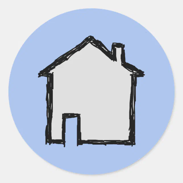 House Sketch. Black and Blue. Classic Round Sticker | Zazzle