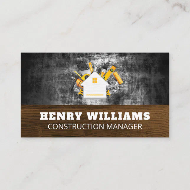 House with Construction Tools Business Card | Zazzle