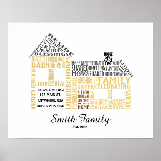 House Word Art with Family Name Poster | Zazzle.com