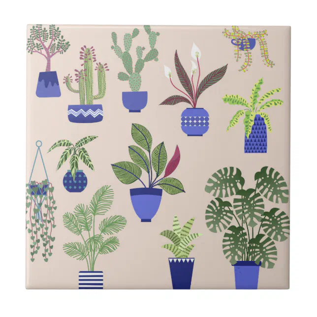 Houseplants Cactus Succulent Pattern Blush Pink Ceramic Tile | Zazzle