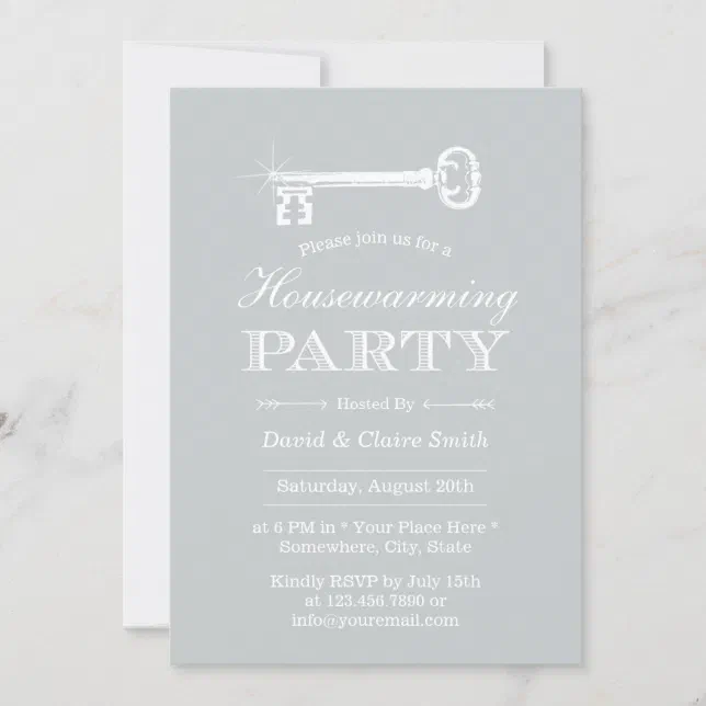 Housewarming Party Elegant Silver Skeleton Key Invitation | Zazzle