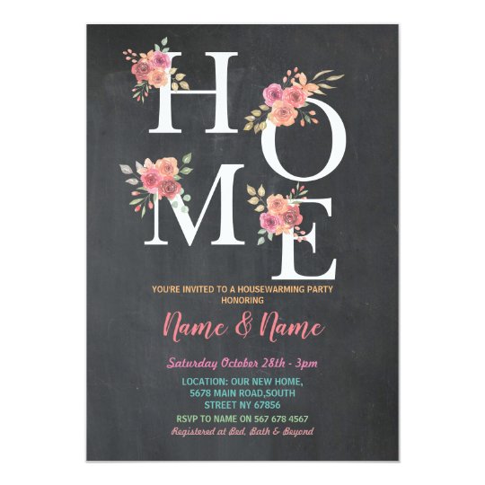 Housewarming Party HOME Floral Pink Chalk Moving Invitation | Zazzle.com
