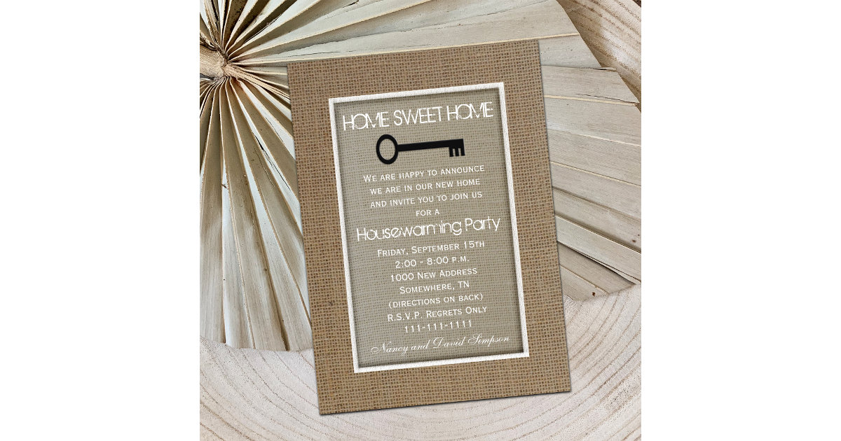 Housewarming Party Invitation Key on Burlap | Zazzle