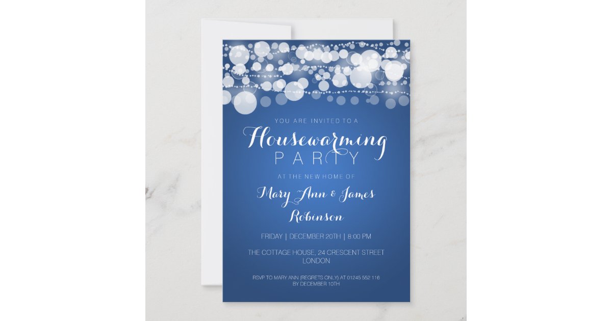 Housewarming Party Modern Dots Blue Invitation | Zazzle