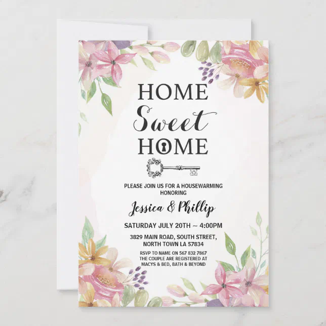 Housewarming Party Pink Flowers New Home House Invitation | Zazzle