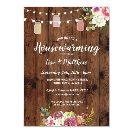Housewarming Party Rustic Jars Wood Floral Invite | Zazzle.com