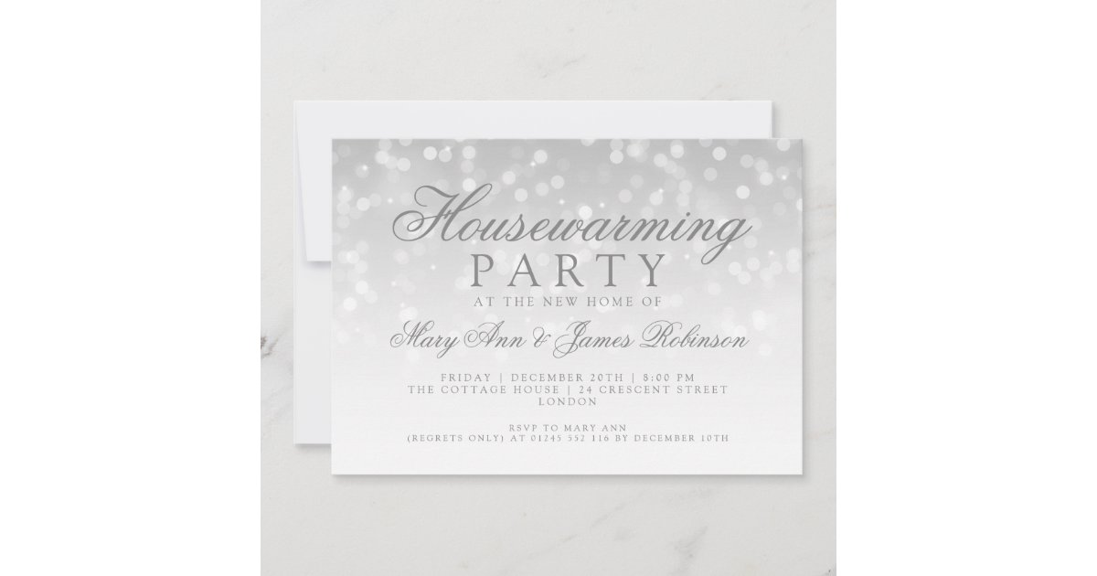 Housewarming Party Silver Sparkle Lights Invitation | Zazzle