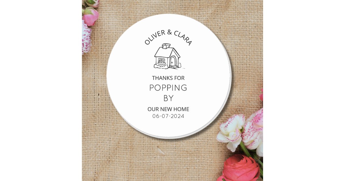 Housewarming Party thank you label Popcorn sticker | Zazzle