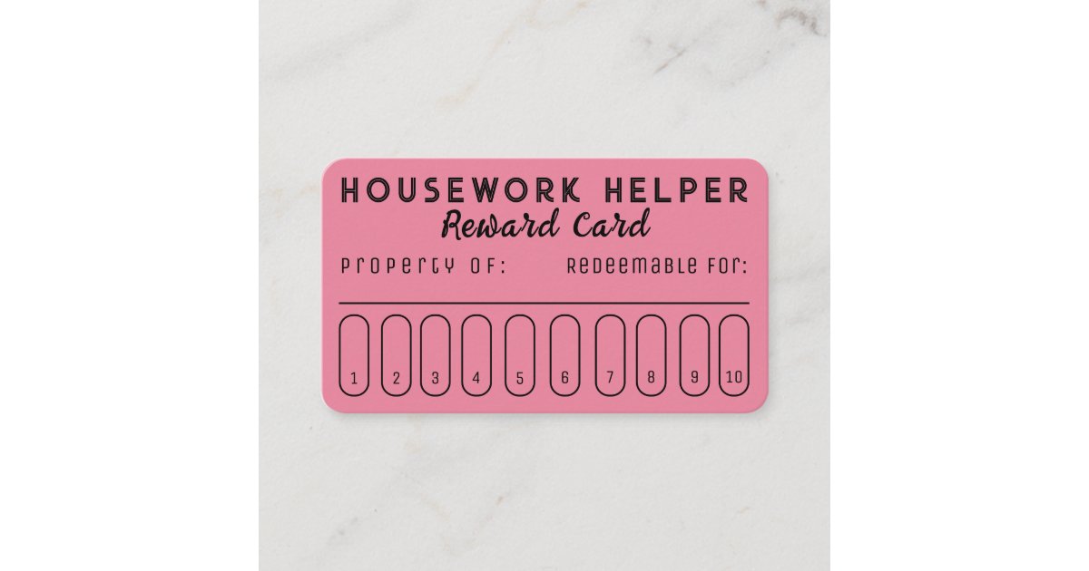 Housework Helper Reward Card Dusty Rose | Zazzle