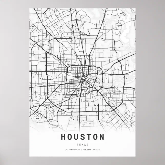 Houston City Cartography Map Poster | Zazzle