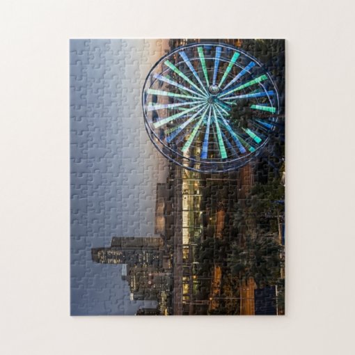 Houston Skyline | Night Lighs Ferris Wheel Photo Jigsaw Puzzle | Zazzle