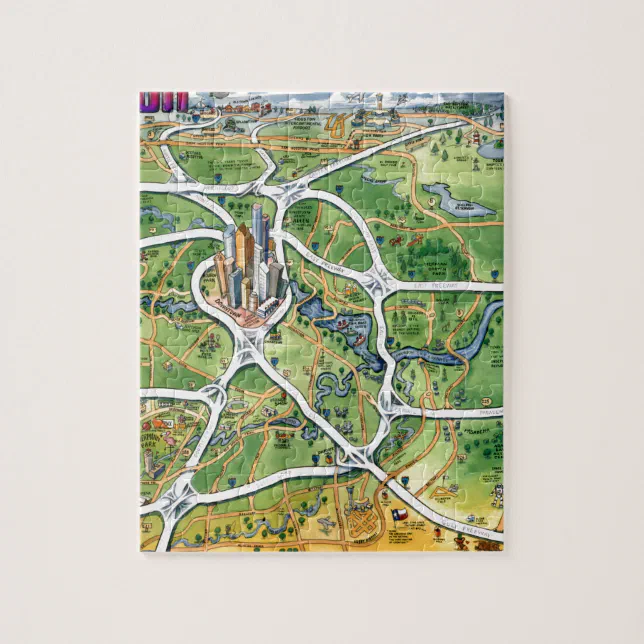 Houston Texas Cartoon Map Jigsaw Puzzle | Zazzle