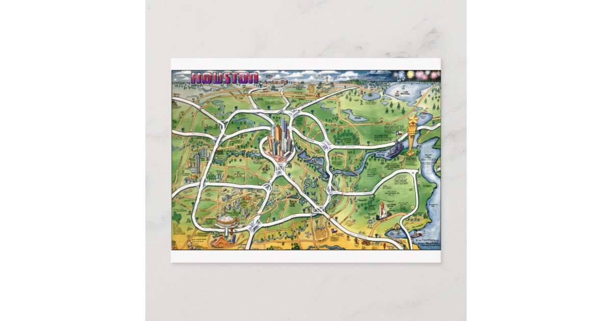 Houston Texas Cartoon Map Postcard | Zazzle