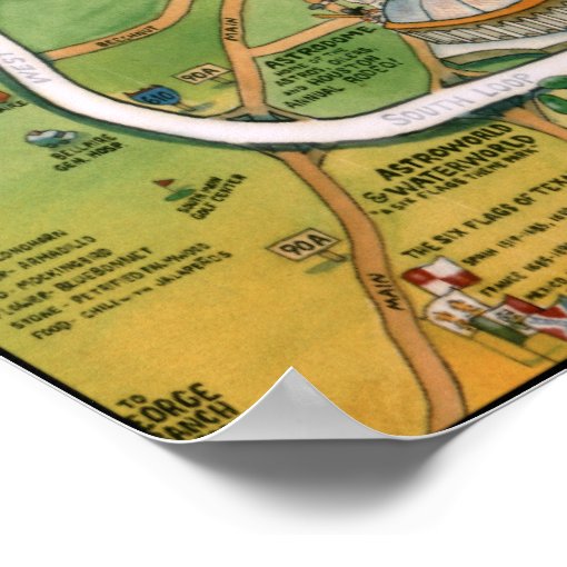 Houston Texas Cartoon Map Poster | Zazzle