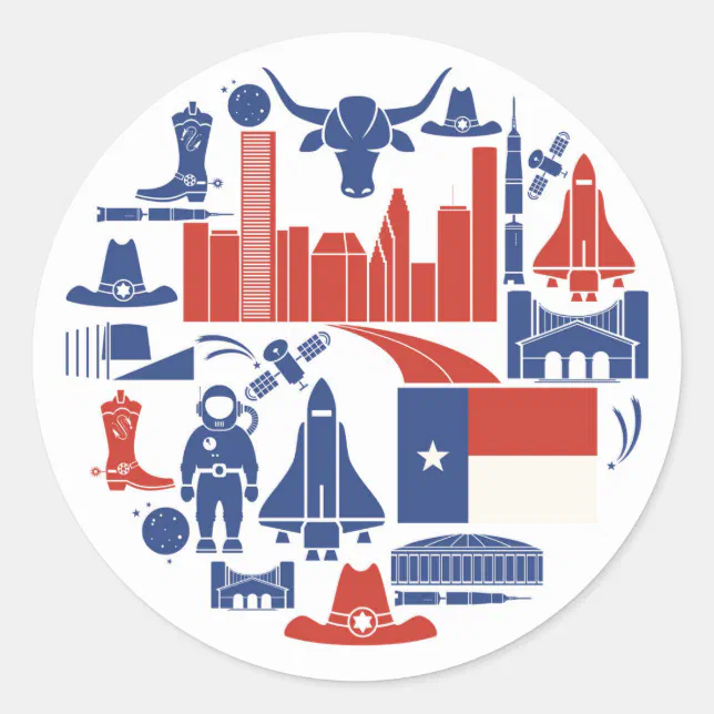 Houston Texas Icons Classic Round Sticker | Zazzle
