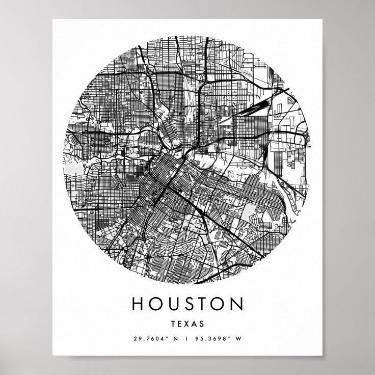 Houston Texas Minimal Modern Circle Street Map Poster | Zazzle