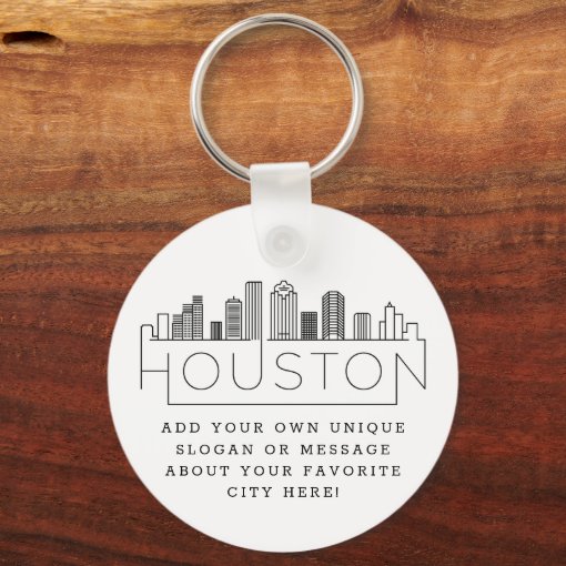 Houston, Texas Stylized Skyline | Custom Slogan Keychain | Zazzle