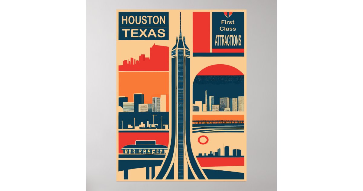 Houston, Texas, Tourist Attractions, Travel Poster | Zazzle