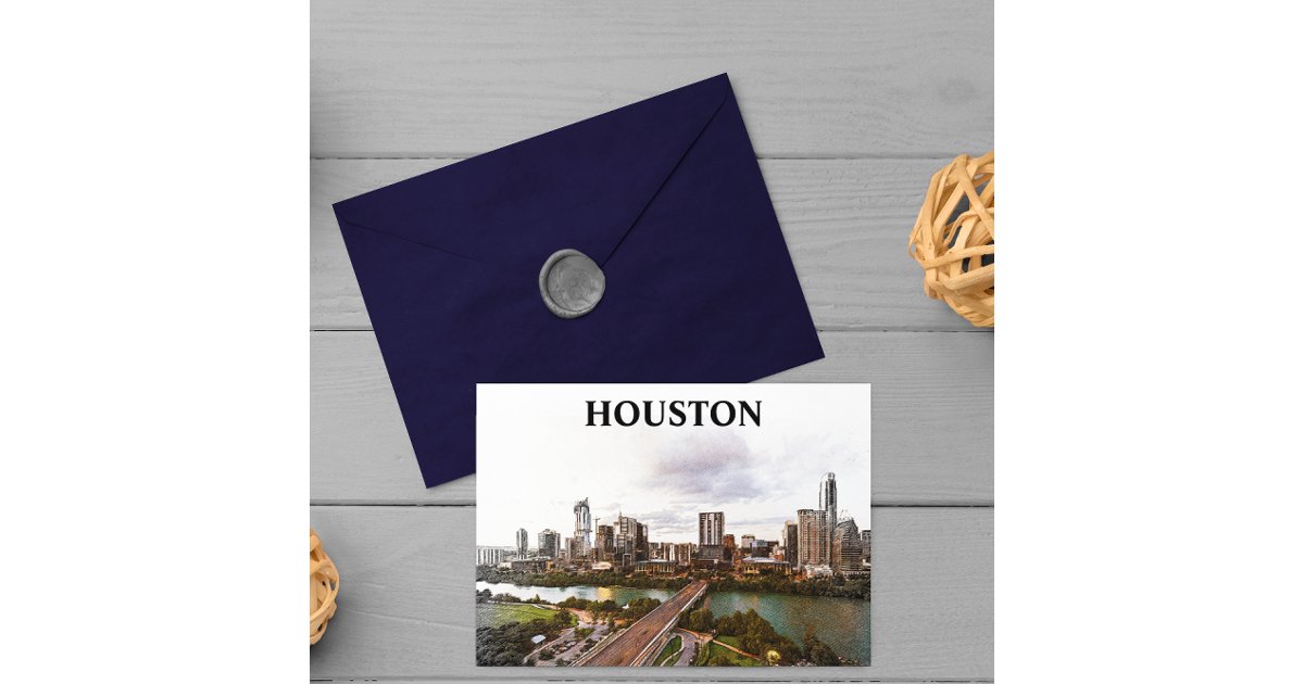 Houston Texas Vintage Travel City Watercolor Postcard | Zazzle
