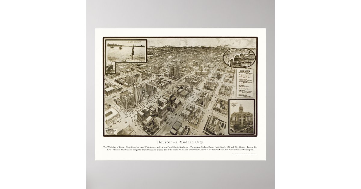 Houston, TX Panoramic Map - 1912 Poster | Zazzle
