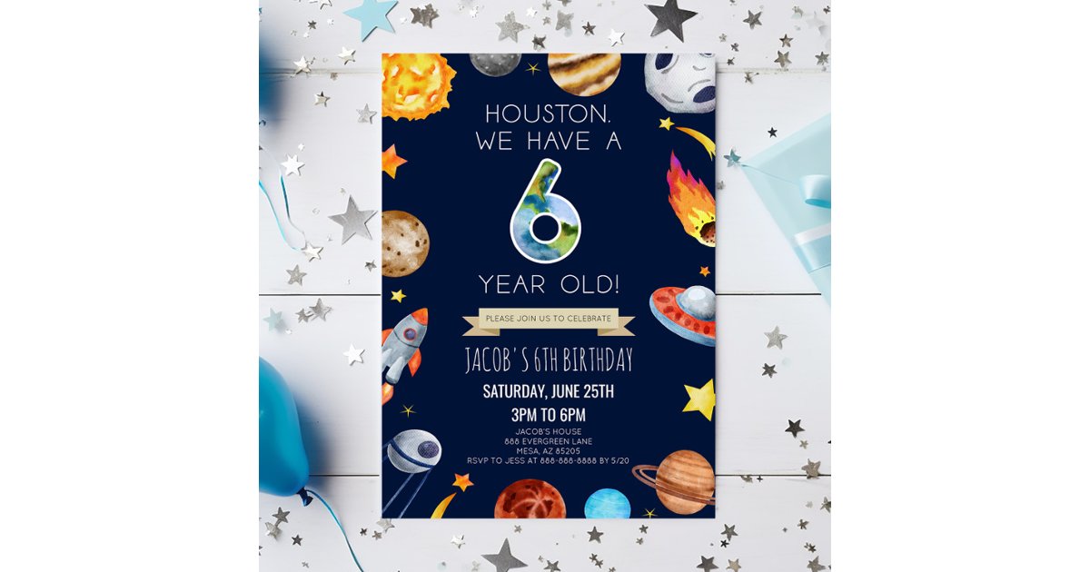 Houston We Have A 6 Year Old 6th Birthday Party Invitation | Zazzle