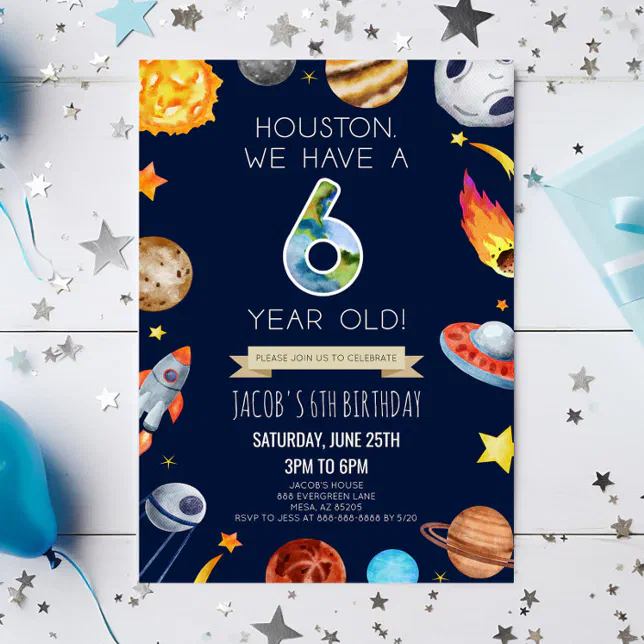 Houston We Have A 6 Year Old 6th Birthday Party Invitation | Zazzle