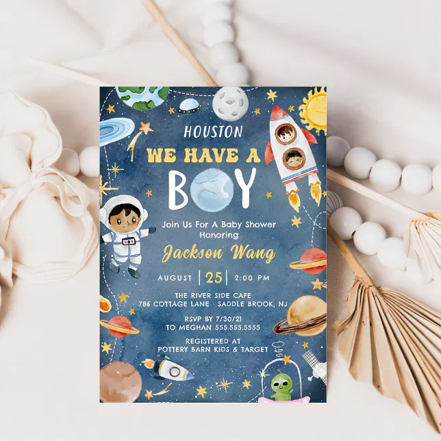Houston We Have A Boy Outer Space Baby Shower Invitation | Zazzle