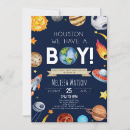 Houston We Have A Boy Space Planets Baby Shower Invitation | Zazzle