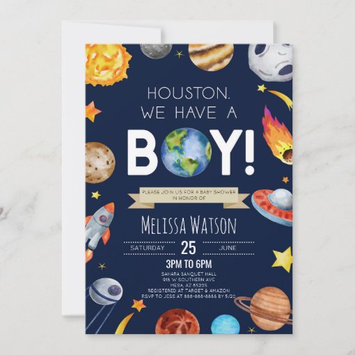 Houston We Have A Boy Space Planets Baby Shower Invitation | Zazzle