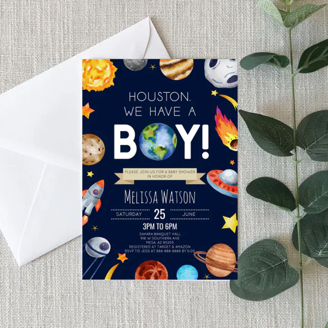 Houston We Have A Boy Space Planets Baby Shower Invitation | Zazzle