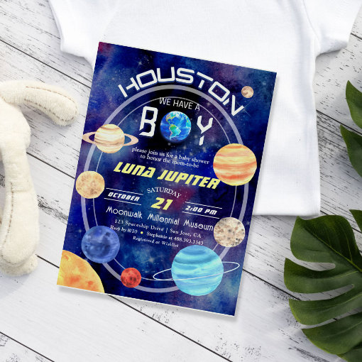Houston We Have a Boy Space Planets Baby Shower Invitation | Zazzle