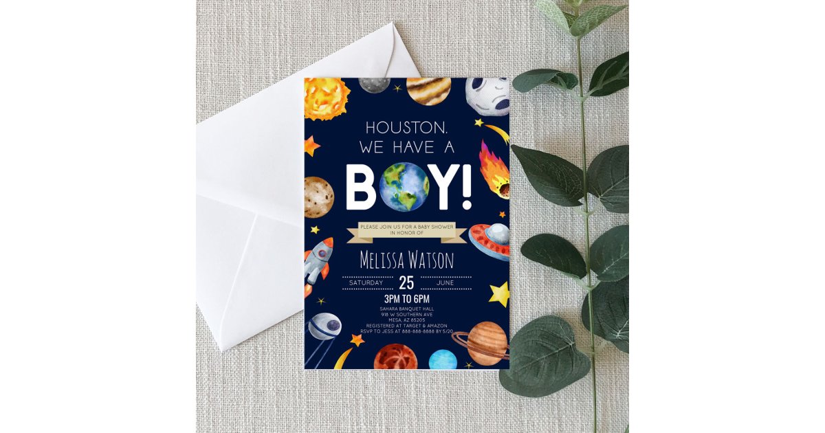 Houston We Have A Boy Space Planets Baby Shower Invitation | Zazzle