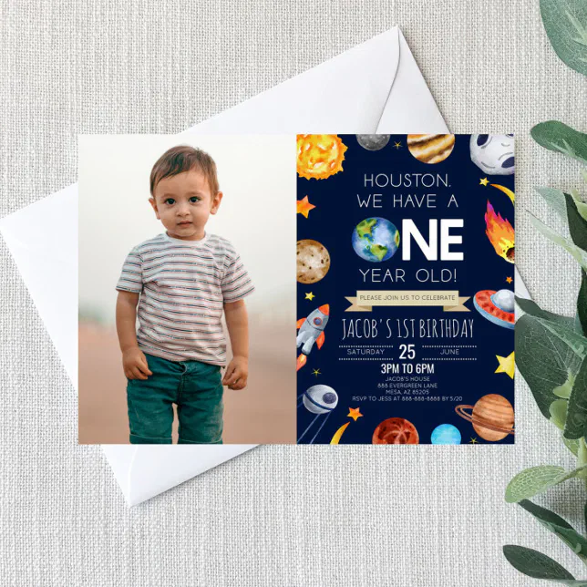 Houston We Have A One Year Old 1st Birthday Party Invitation | Zazzle