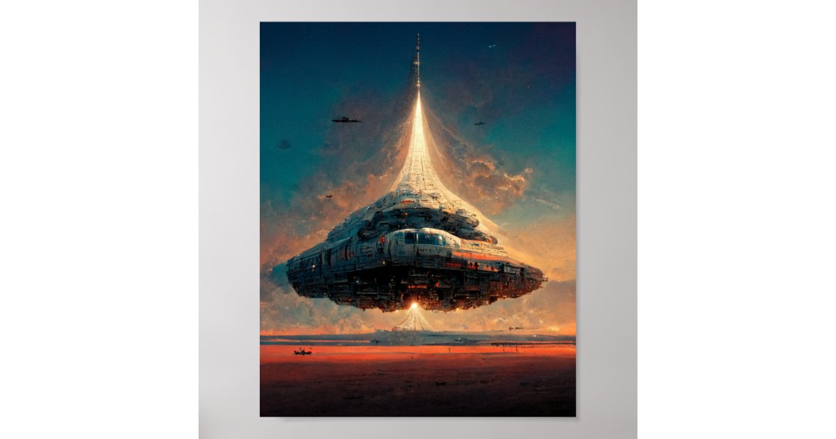 Hovering Spaceship Sci-Fi Art Poster | Zazzle