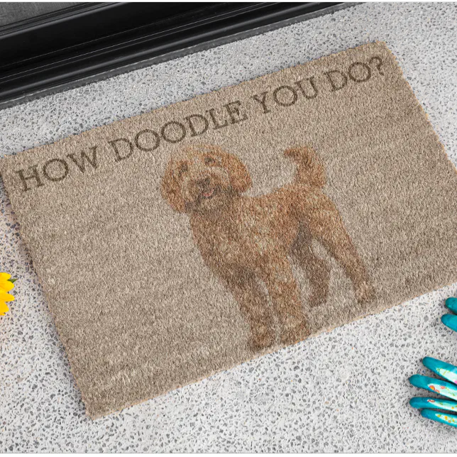 How Doodle you Do Goldendoodle dog Fiber Doormat | Zazzle
