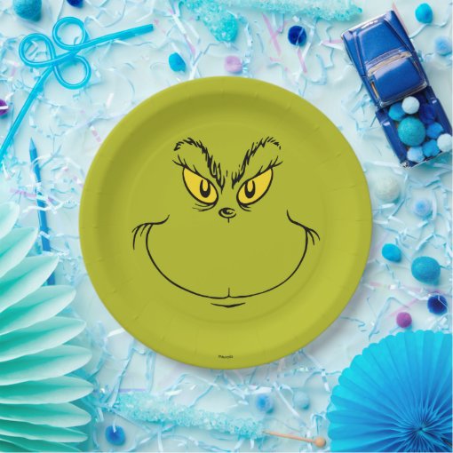 How Grinch Stole Christmas Face Paper Plates | Zazzle
