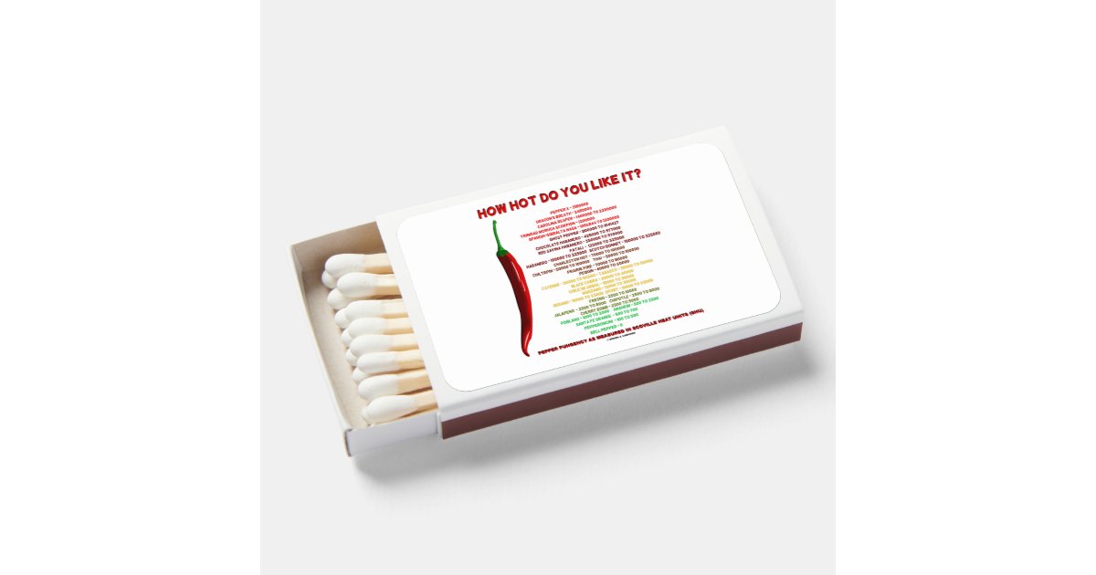 How Hot Do You Like It? Scoville Scale Heat Units Matchboxes | Zazzle