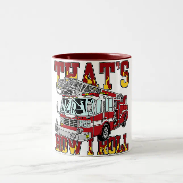 How I Roll Fire Truck Two-Tone Coffee Mug | Zazzle