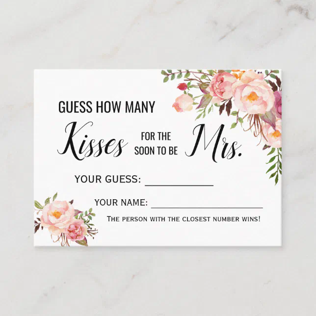 How many kisses for the soon to be Mrs game card | Zazzle