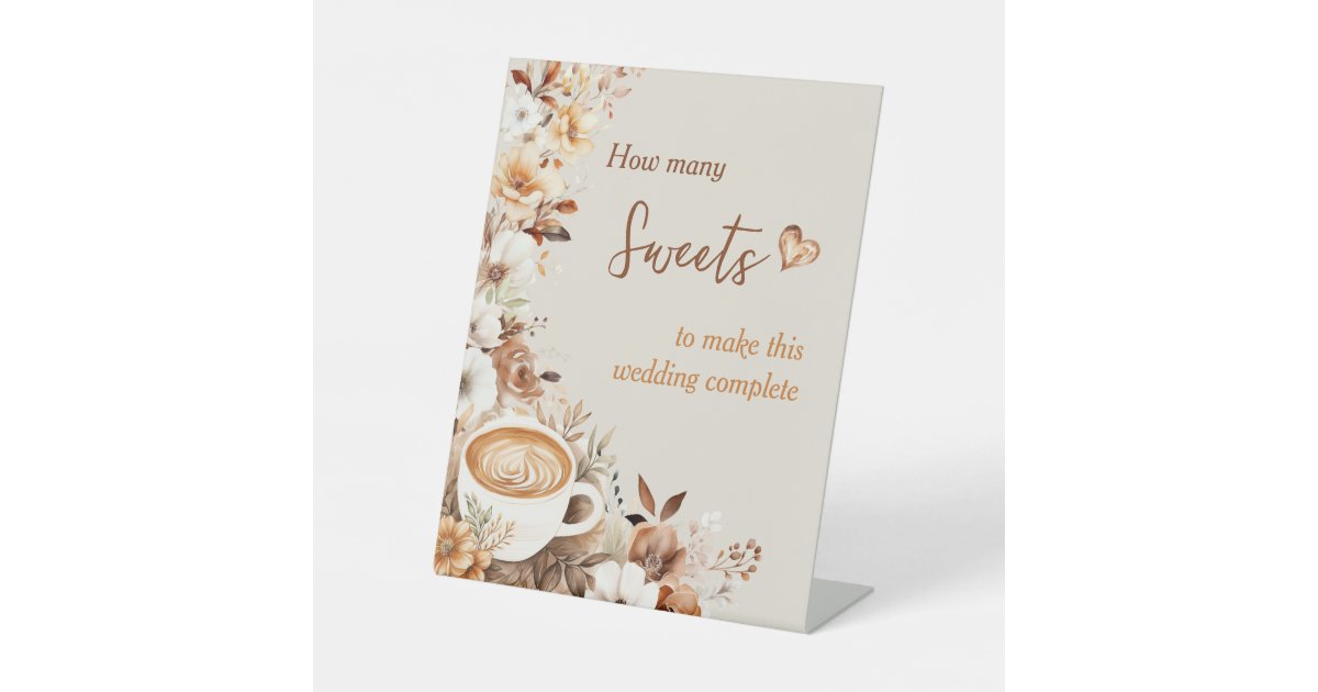 How Many Sweets Game Love is Brewing Bridal Shower Pedestal Sign | Zazzle