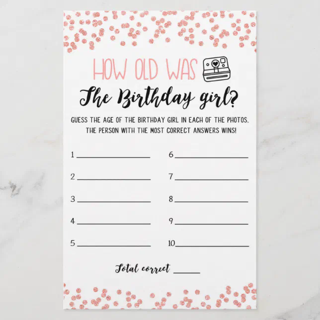 How old was Birthday girl Birthday Party game | Zazzle