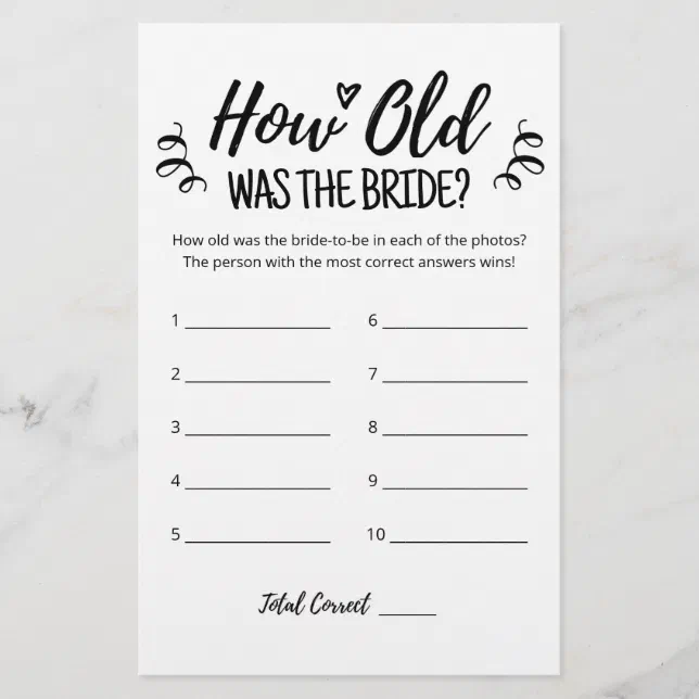 How Old Was The Bride Bridal Shower Game | Zazzle