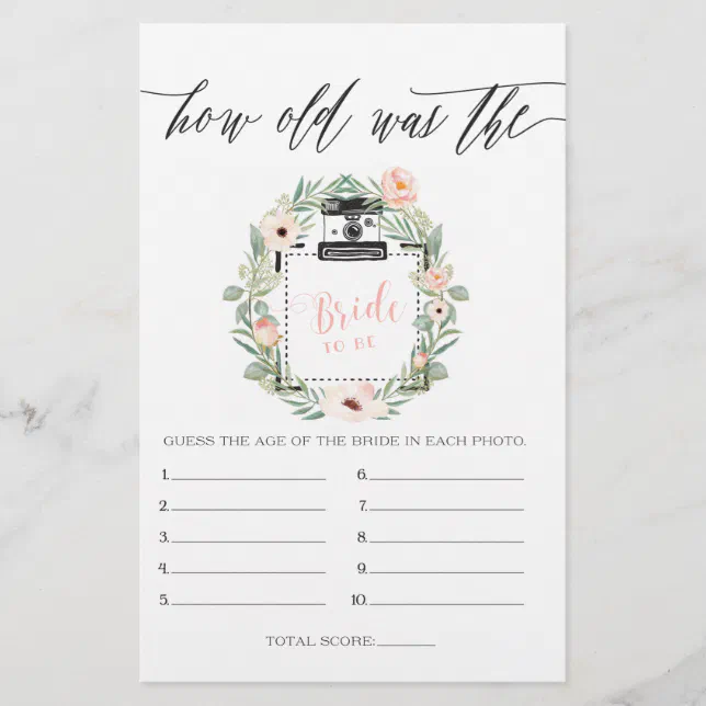 How Old Was the Bride to Be Bridal Shower Game | Zazzle