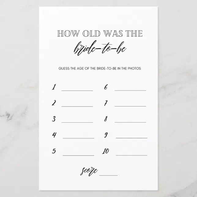 How old was the bride to be bridal shower game | Zazzle